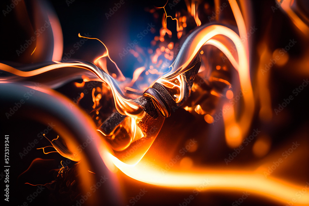 Lightning collision. Powerful colored lightnings, electric forces ...