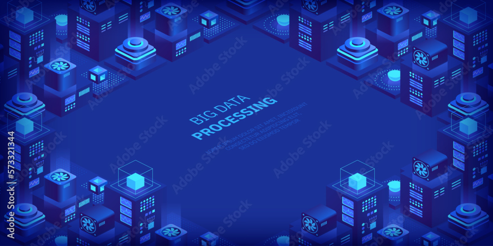 Vector isometric server room. Quantum computer. Cloud storage data ...