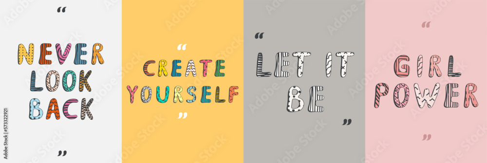 Vector illustration. Minimalist quote poster set. Isolated text in ...