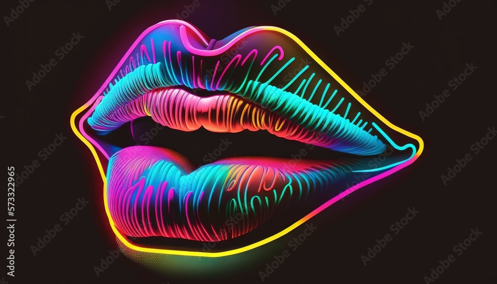Neon female lips. Colorful party symbol. Generative AI Stock ...