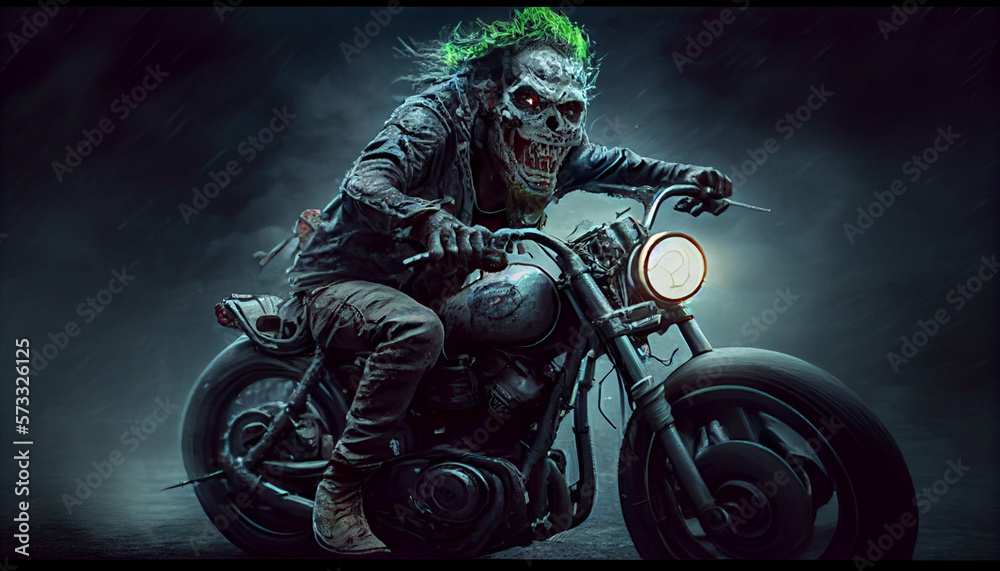Zombie riding a motorcycle on halloween, generative ai Stock ...