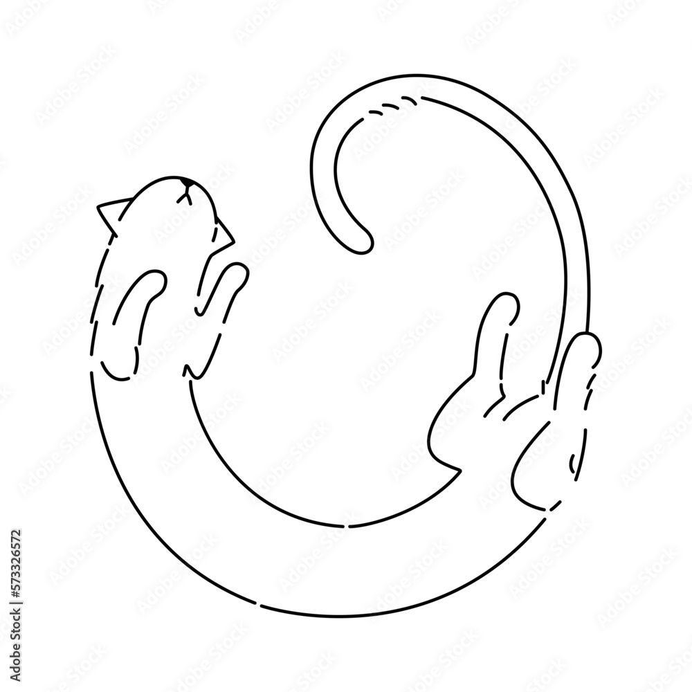 Cozy black and white vector illustration of a cat curled up in a half ...