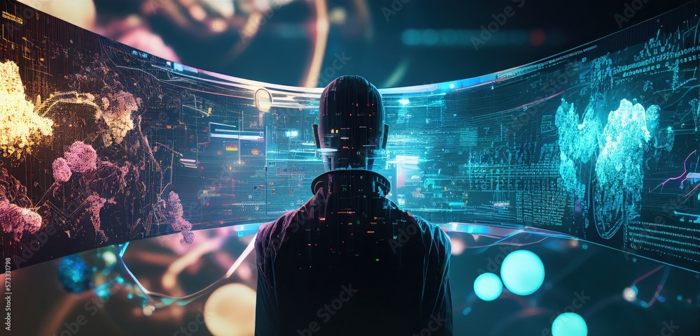 Metaverse digital cyber world technology concept, success working with ...