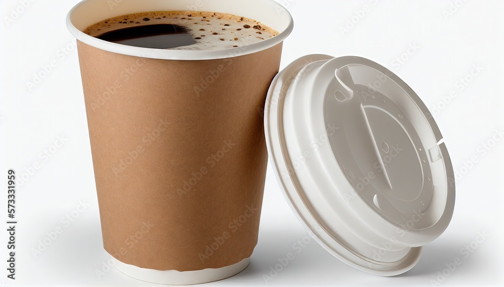 Poster Opened take-out coffee in a cardboard cup, White background ...