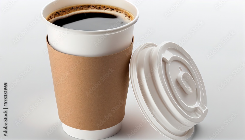 Opened take-out coffee in a cardboard cup, White background, Package ...