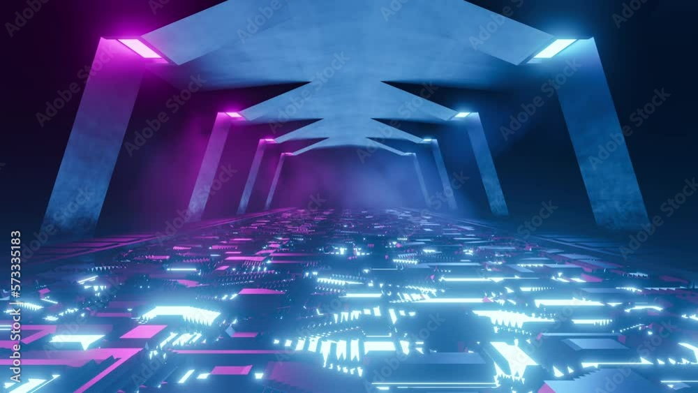 Space Station With Technological Surface And Blue And Purple Neon ...