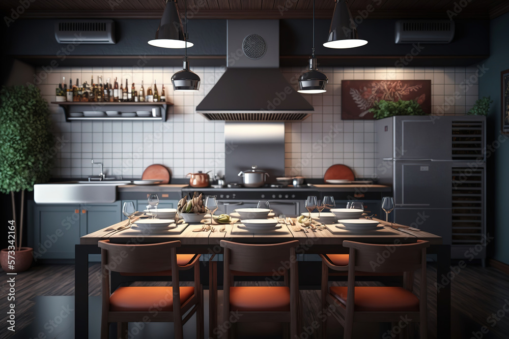 Professional modern kitchen in a restaurant, ai art illustration Stock ...