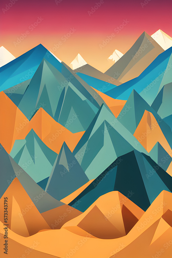 flat 2d style illustration of cozy mountain ranges created with flat ...