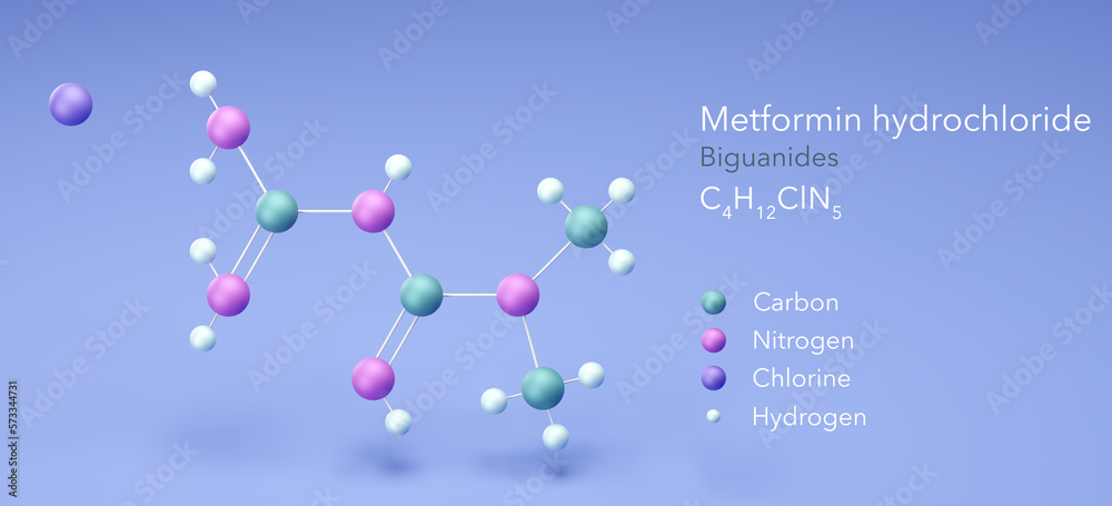 metformin hydrochloride molecule, molecular structures, biguanides, 3d ...