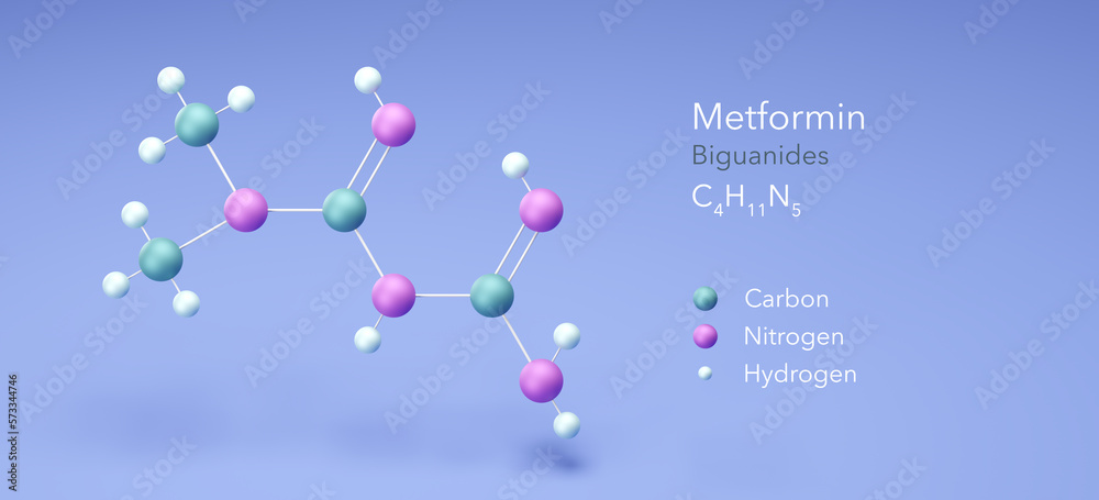 metformin molecule, molecular structures, biguanides, 3d model ...