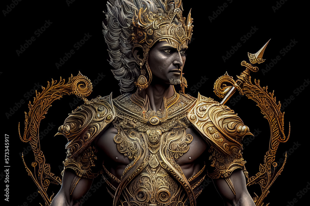 ภาพประกอบสต็อก Illustration of Hindu warrior god Karna with golden ...