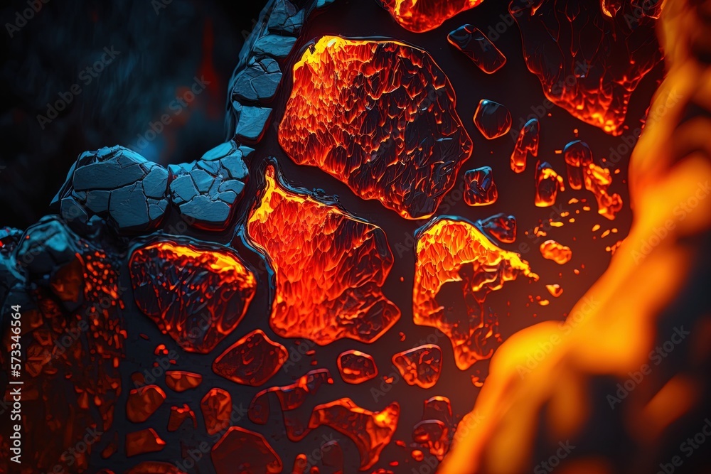 Hot liquid lava eruption closeup background illustration. Volcano lava ...
