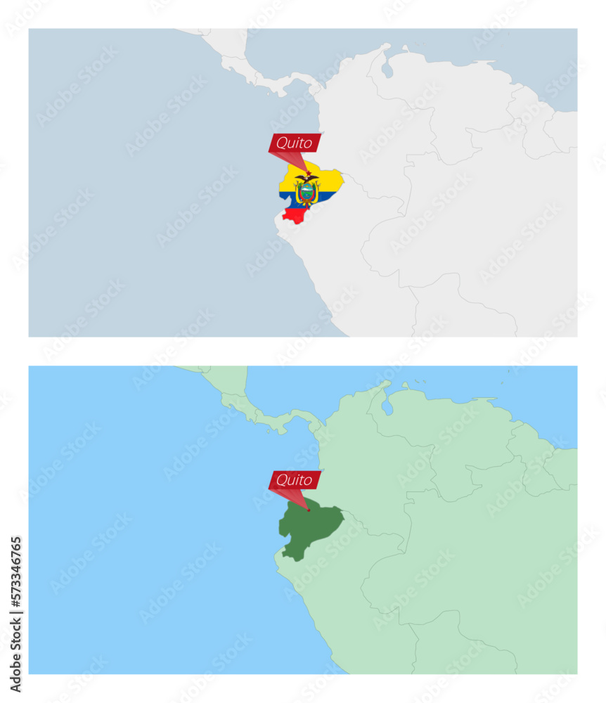Ecuador map with pin of country capital. Two types of Ecuador map with ...
