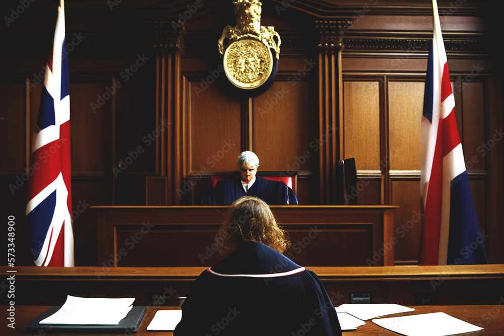 Courtroom England, UK. British flag, Supreme Court of United Kingdom ...