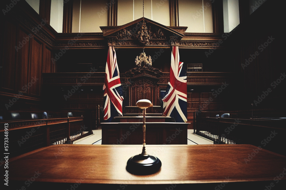 Courtroom England, UK. British flag, Supreme Court of United Kingdom ...