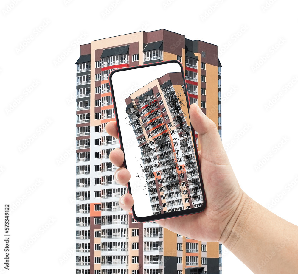 Earthquake. Disinformation. Fake news on social media. Photographing ...