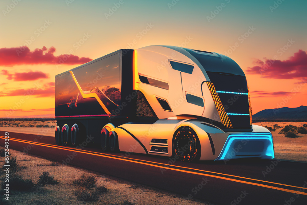 Electric semi truck. EV Truck with Semi-trailer on highway. EV Semi ...
