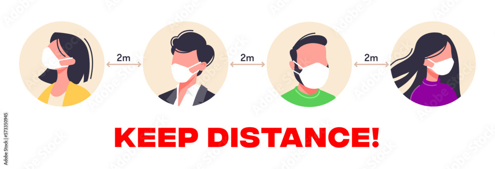 KEEP DISTANCE vector illustration in a flat style! Avoid Crowded Places ...