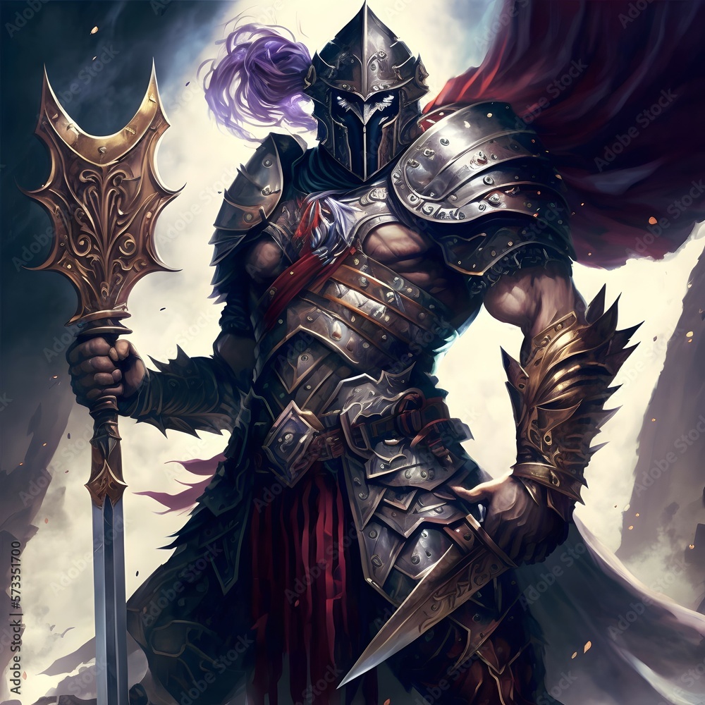 Berserk con armadura y espada legendarias paladin Stock Illustration ...