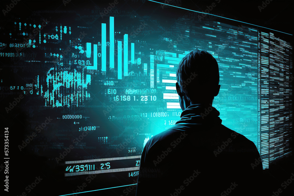 Generative AI illustration of a human silhouette from behind looking at ...