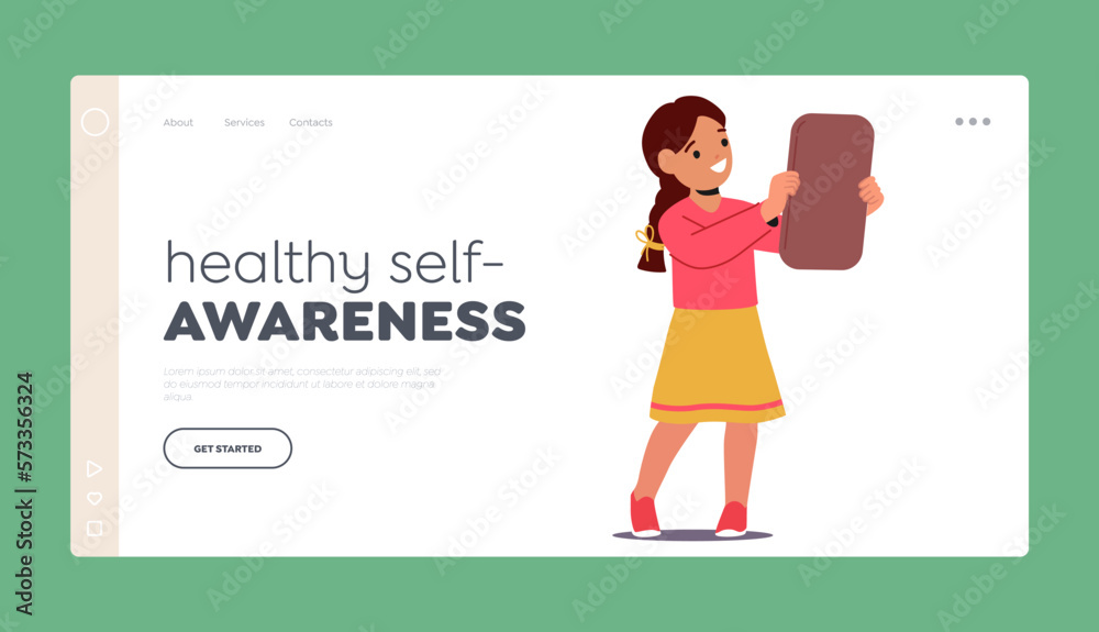 Healthy Self-Awareness Landing Page Template. Girl Gazing At Reflection ...