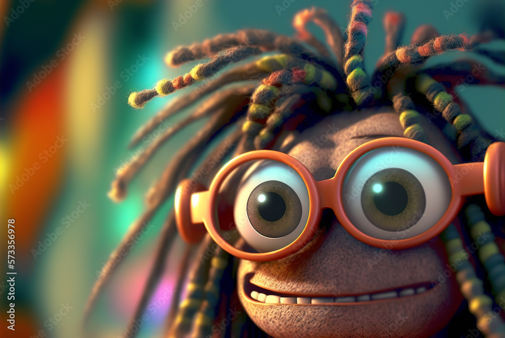 Cartoon character of a happy Rastaman with big smile and orange glasses ...