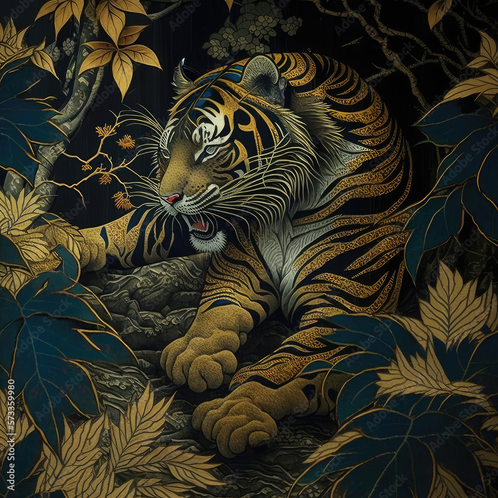 Japanese painting depicting Japanese yokai, gold leaf backgrounds ...