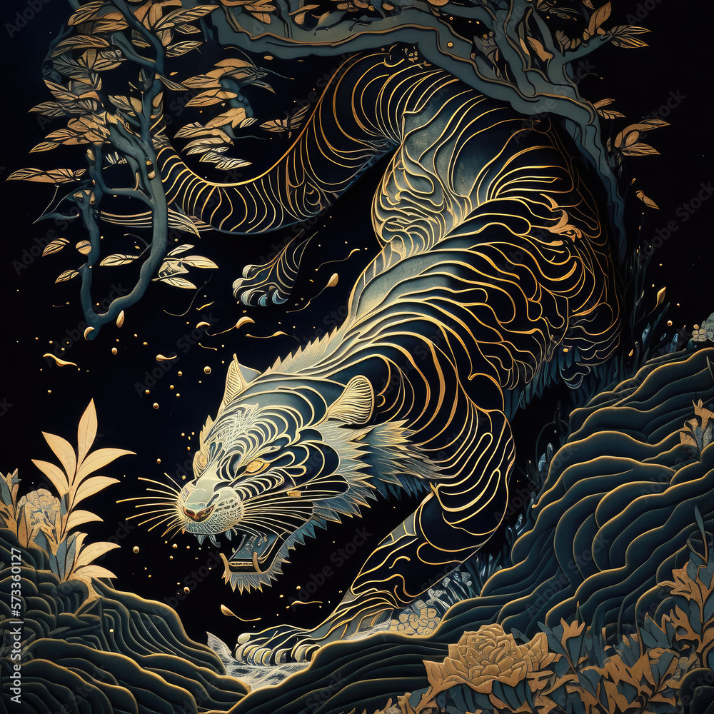 Japanese painting depicting Japanese yokai, gold leaf backgrounds ...