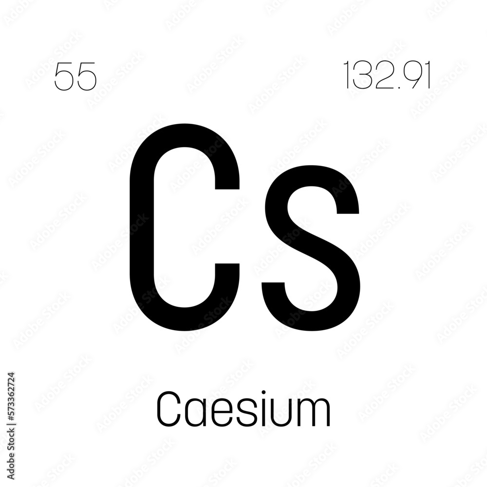 Caesium, Cs, periodic table element with name, symbol, atomic number ...