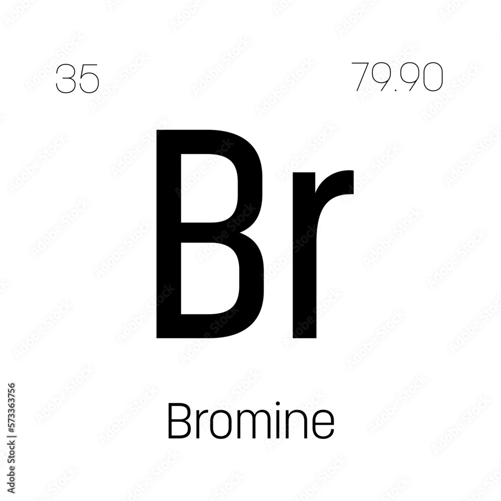 Bromine, Br, periodic table element with name, symbol, atomic number ...