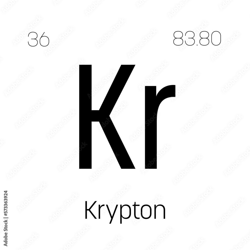 Krypton, Kr, periodic table element with name, symbol, atomic number ...
