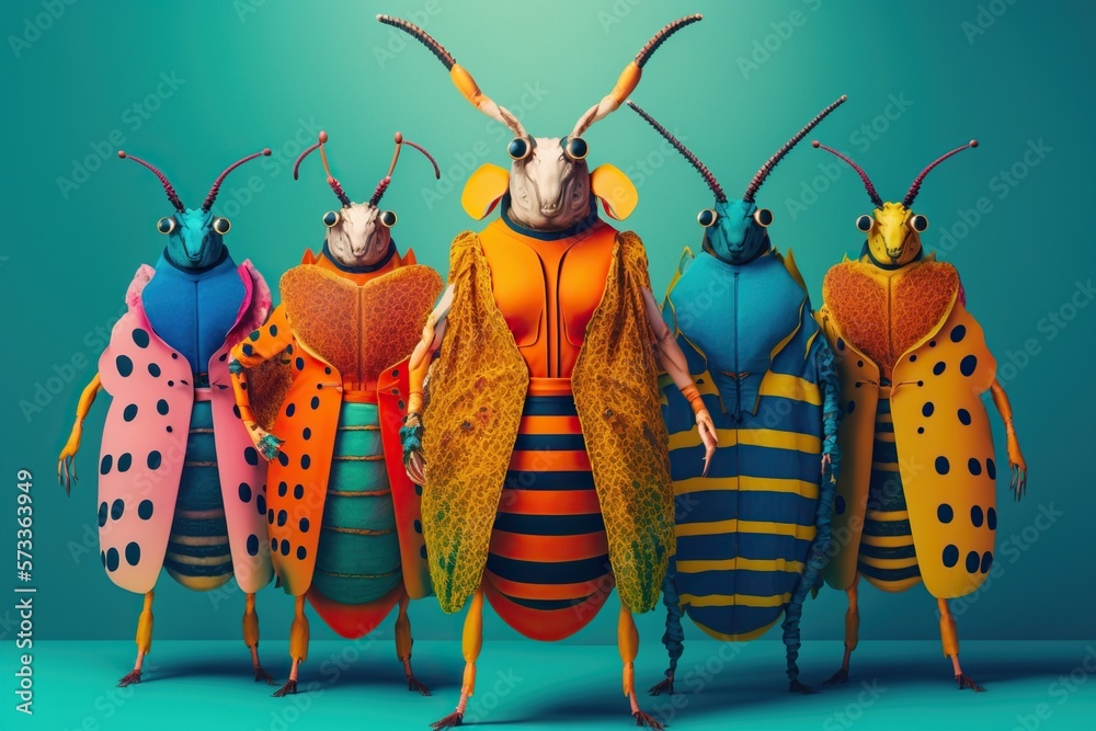 Group studio portrait of body-positive bugs in the clo, concept of ...