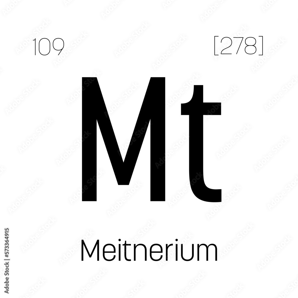 Meitnerium, Mt, periodic table element with name, symbol, atomic number ...