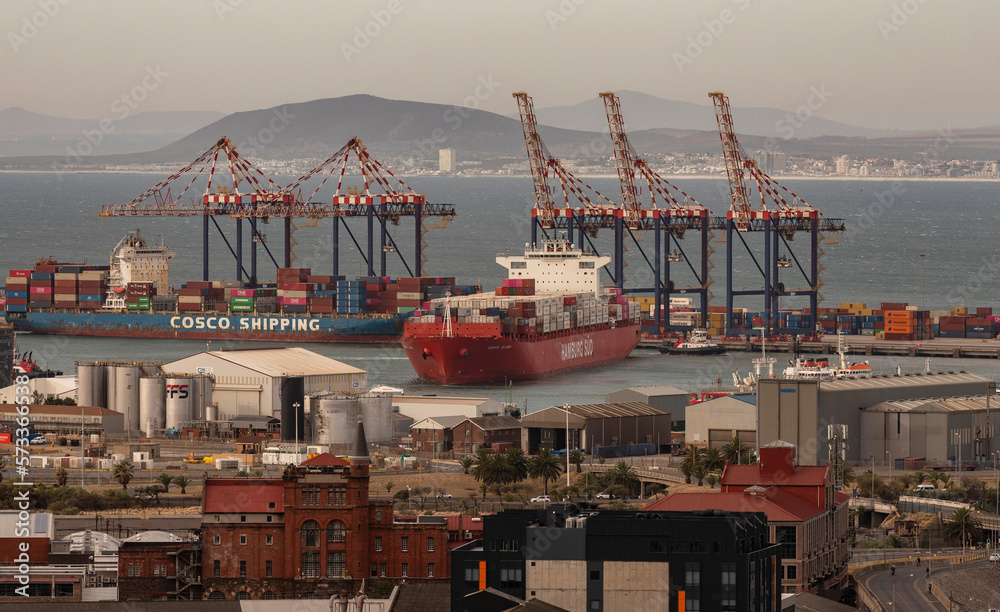 Cape Town South Africa. 2023. Container ship berthing alongside the ...