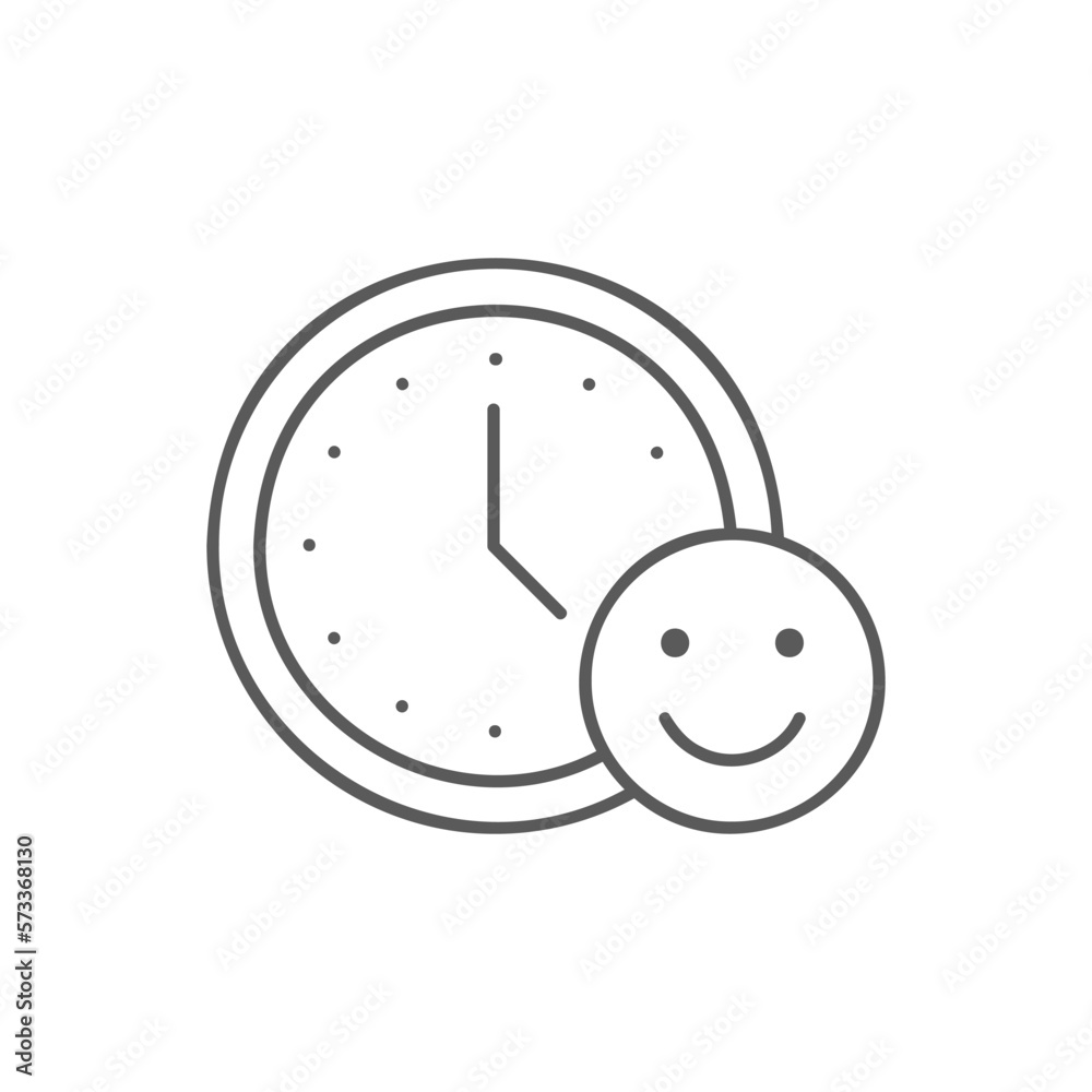 Clock with happy face, alarm clock, good time lineal icon. Time ...