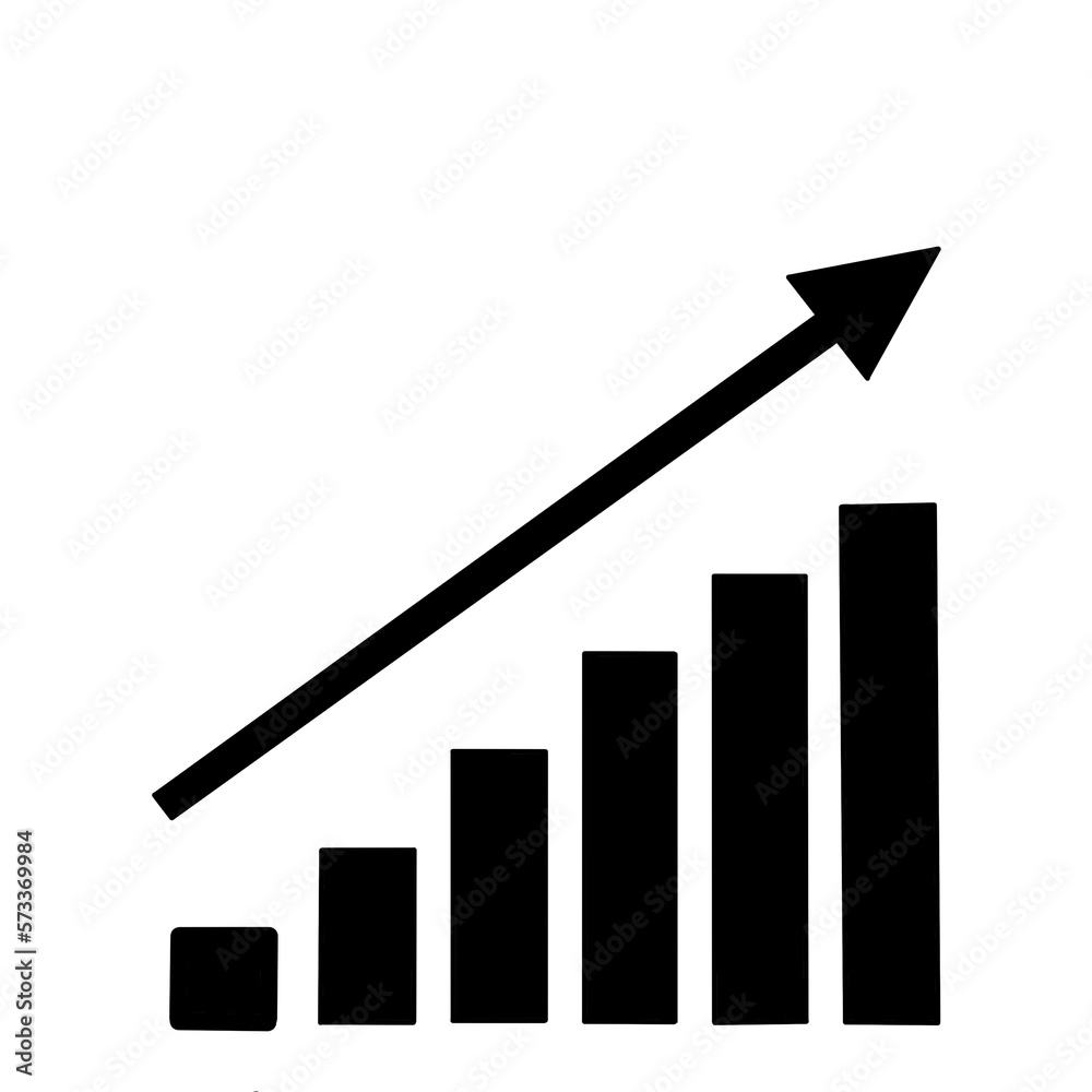 Growing graph icon in black. Bar chart. Statistics bar diagram with ...