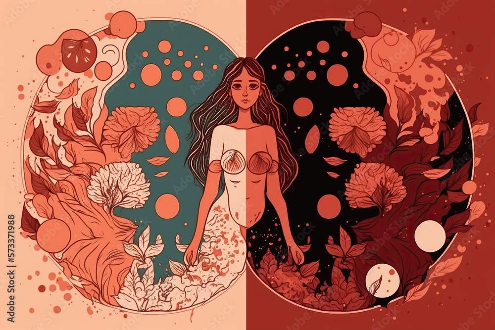 Problems with the menstrual cycle in boho style, concept of ...