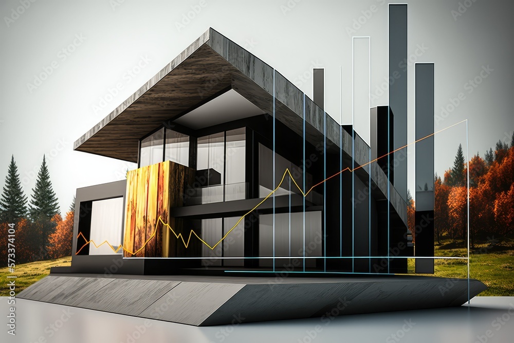 3D render abstract stock market with chart and diagrams. modern house ...