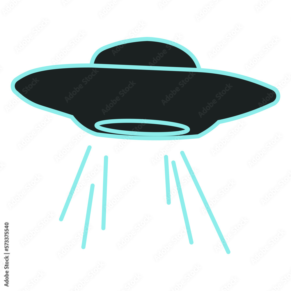 spaceship, ufo, flying saucer, ufo in minimal black and blue design ...