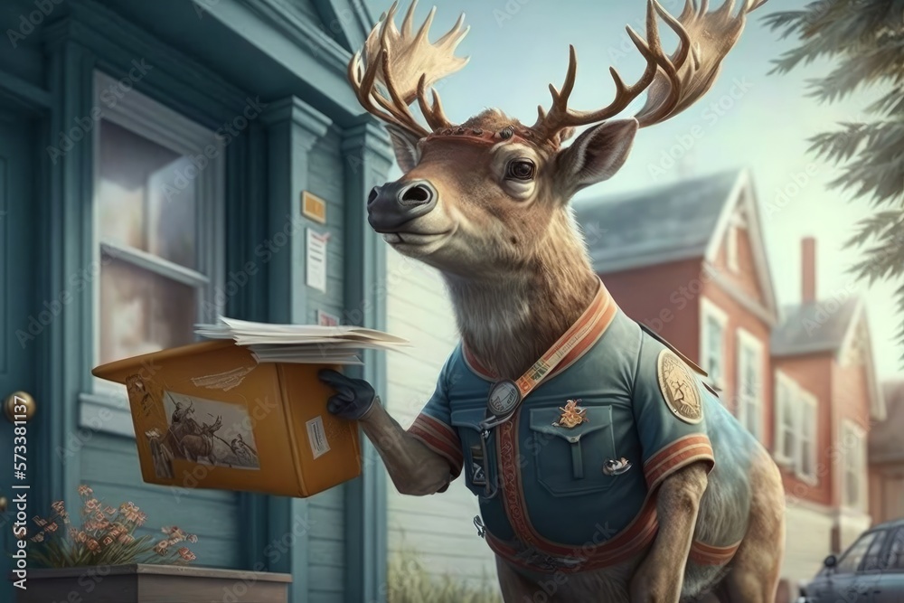 Expressive & Colorful 3D Render of Whimsical Deer as Postal Worker ...
