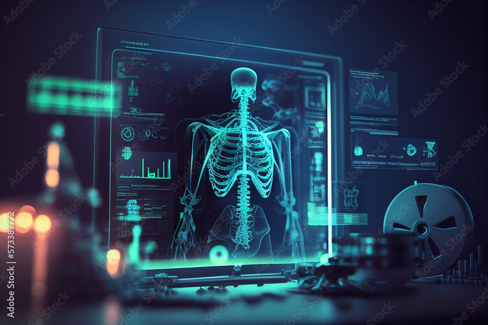 x ray of skeleton analysis control panel of the monitor. Diagnose ...