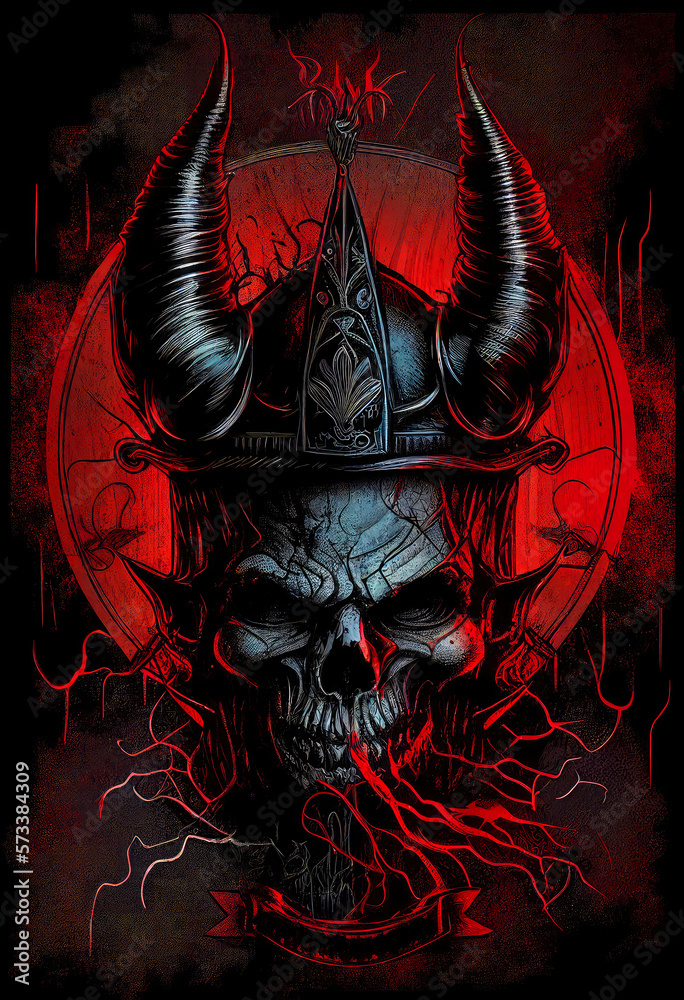 Heavy Metal Poster Illustration with Evil Entity. Skulls, demons and ...