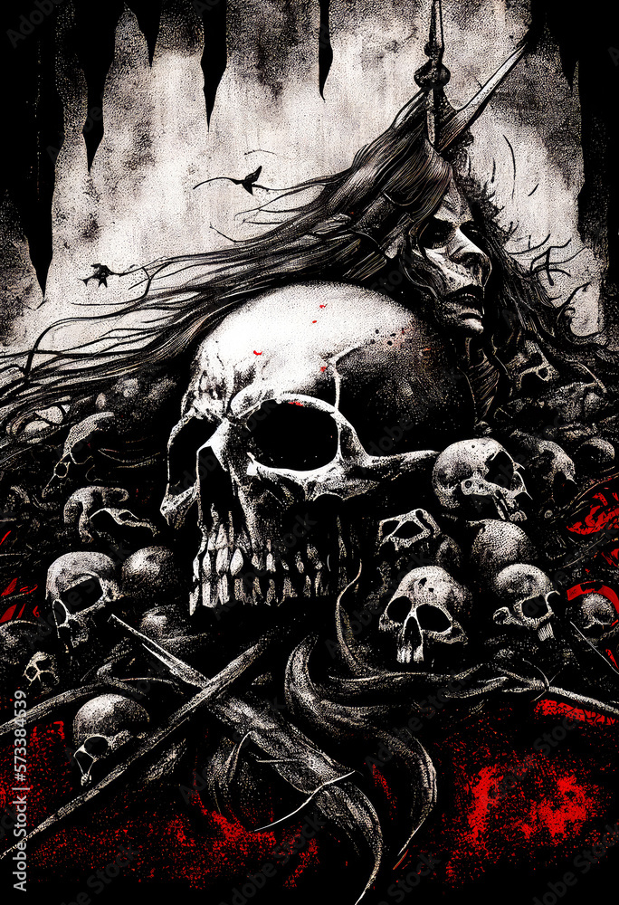 Heavy Metal Poster Illustration with Evil Entity. Skulls, demons and ...