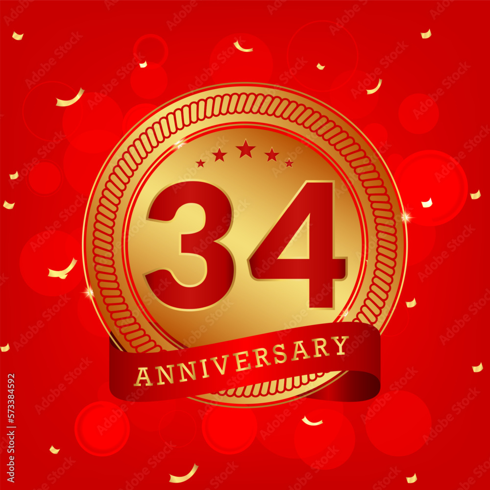 34 years anniversary. Anniversary template design concept with gold and ...