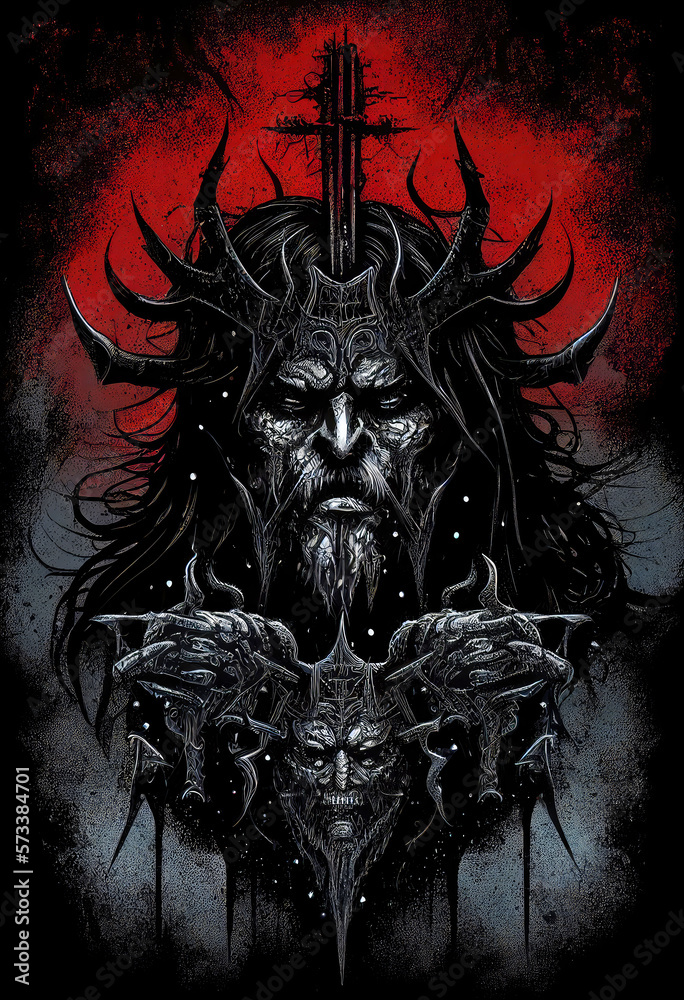 Heavy Metal Poster Illustration with Evil Entity. Skulls, demons and ...