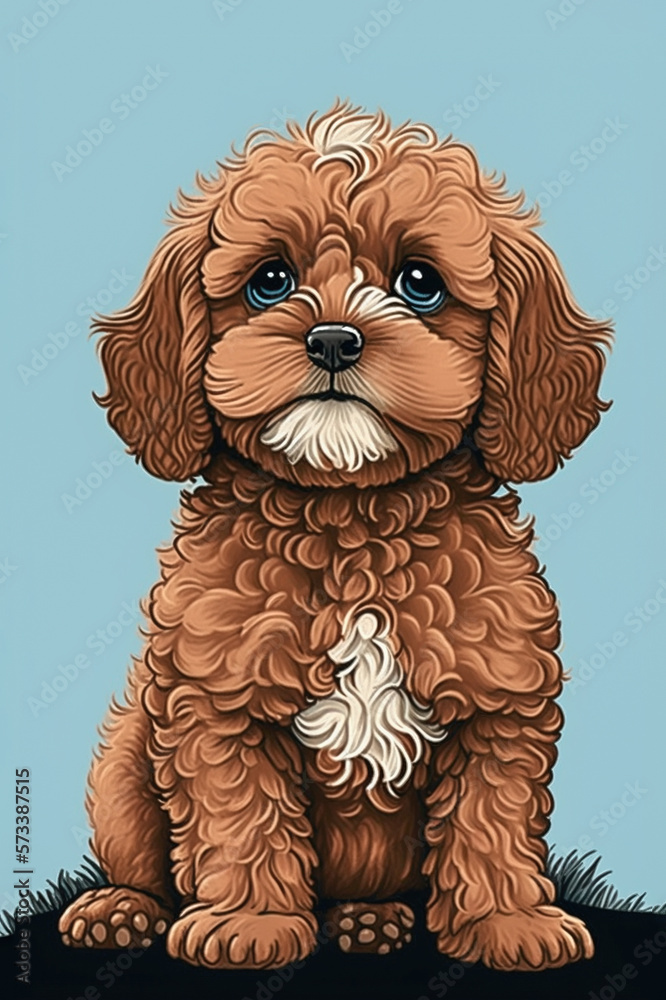Cavoodle caricature flat art vector art on light blue background ...