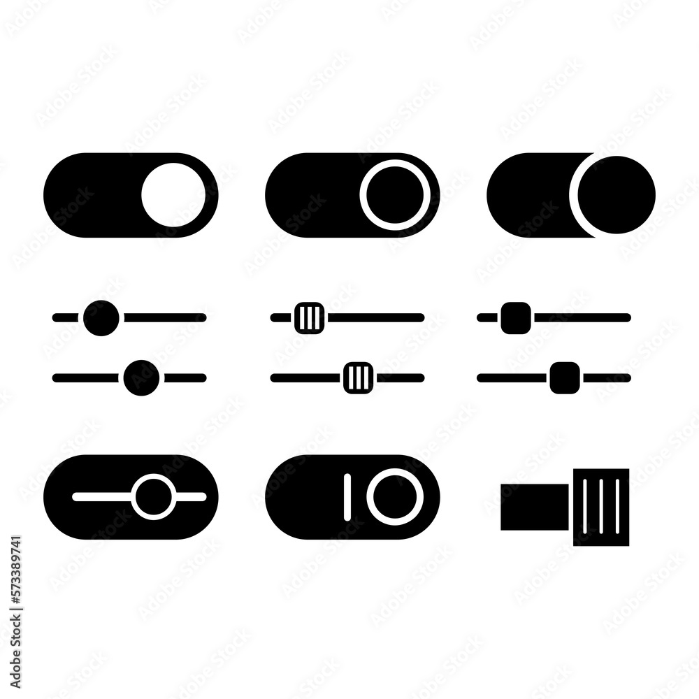 Switch toggle icon set. Turn on and turn off slider. Switch on and off ... Switch toggle icon set. Turn on and turn off slider. Switch on and off ...