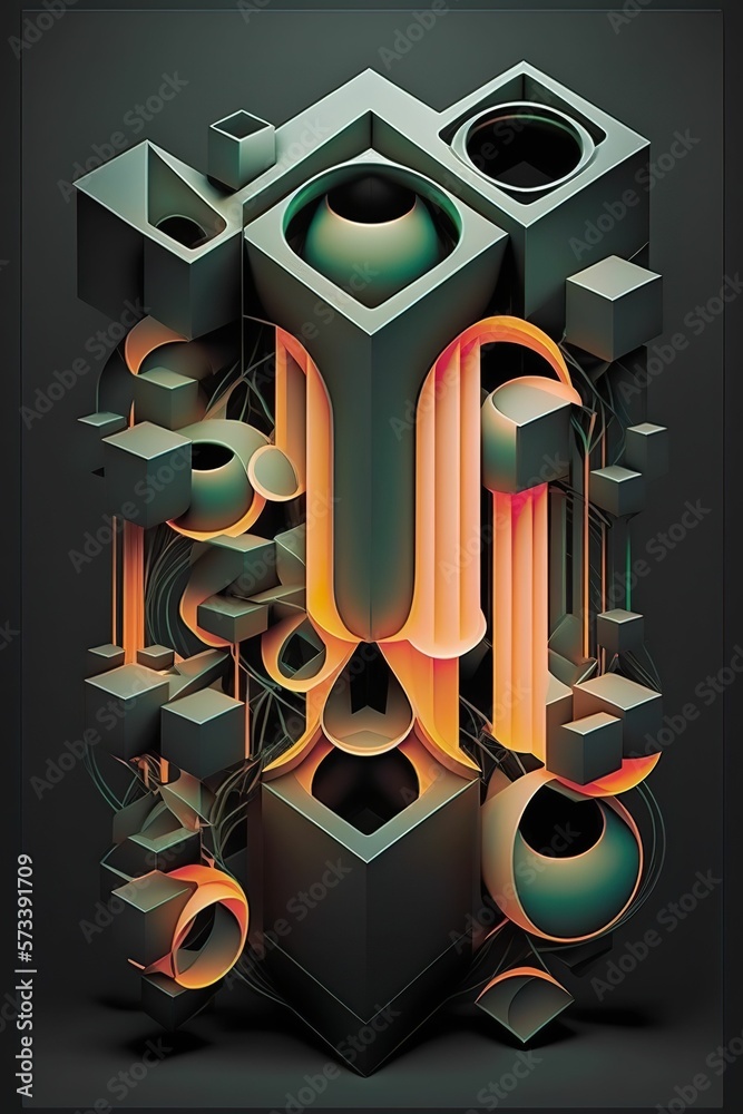 abstract background geometric 3d shapes tech cyber punk 80's sci-fi ...