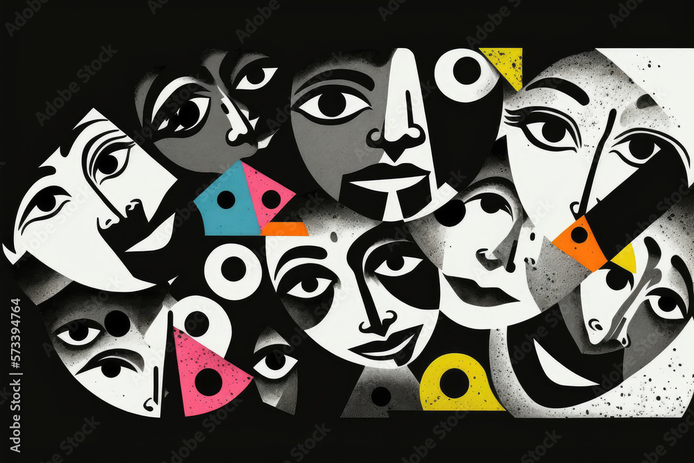 Abstract human many faces expression, dark emotion and uncertain mental ...