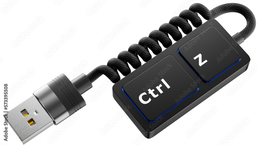 3D Ctrl + Z Shortcut Keyboard With a Coiled Up USB Cable, Undo Concept ...